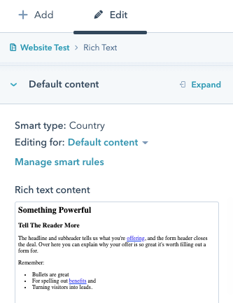 Create and manage smart content rules